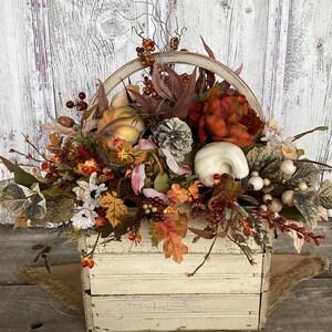 Vintage Harvest Wood Basket With Fall Pumpkins and - Etsy