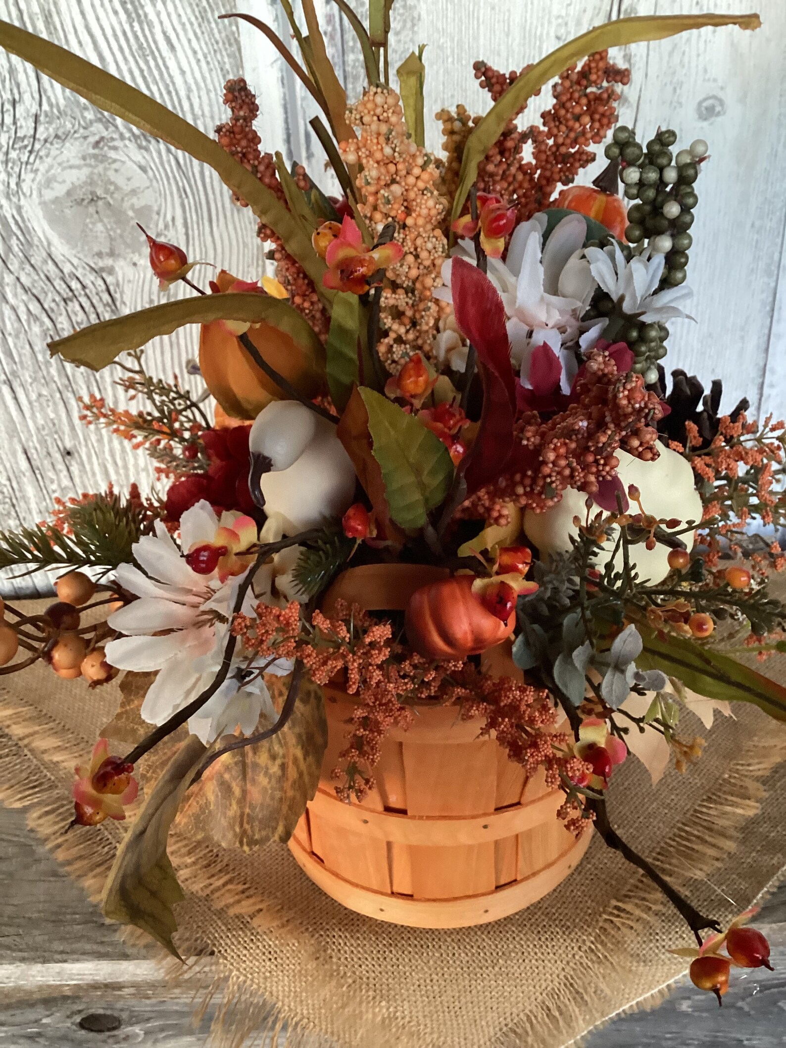 Fall Pumpkin and Floral Arrangement in a Bushel Basketautumn Pumpkin ...