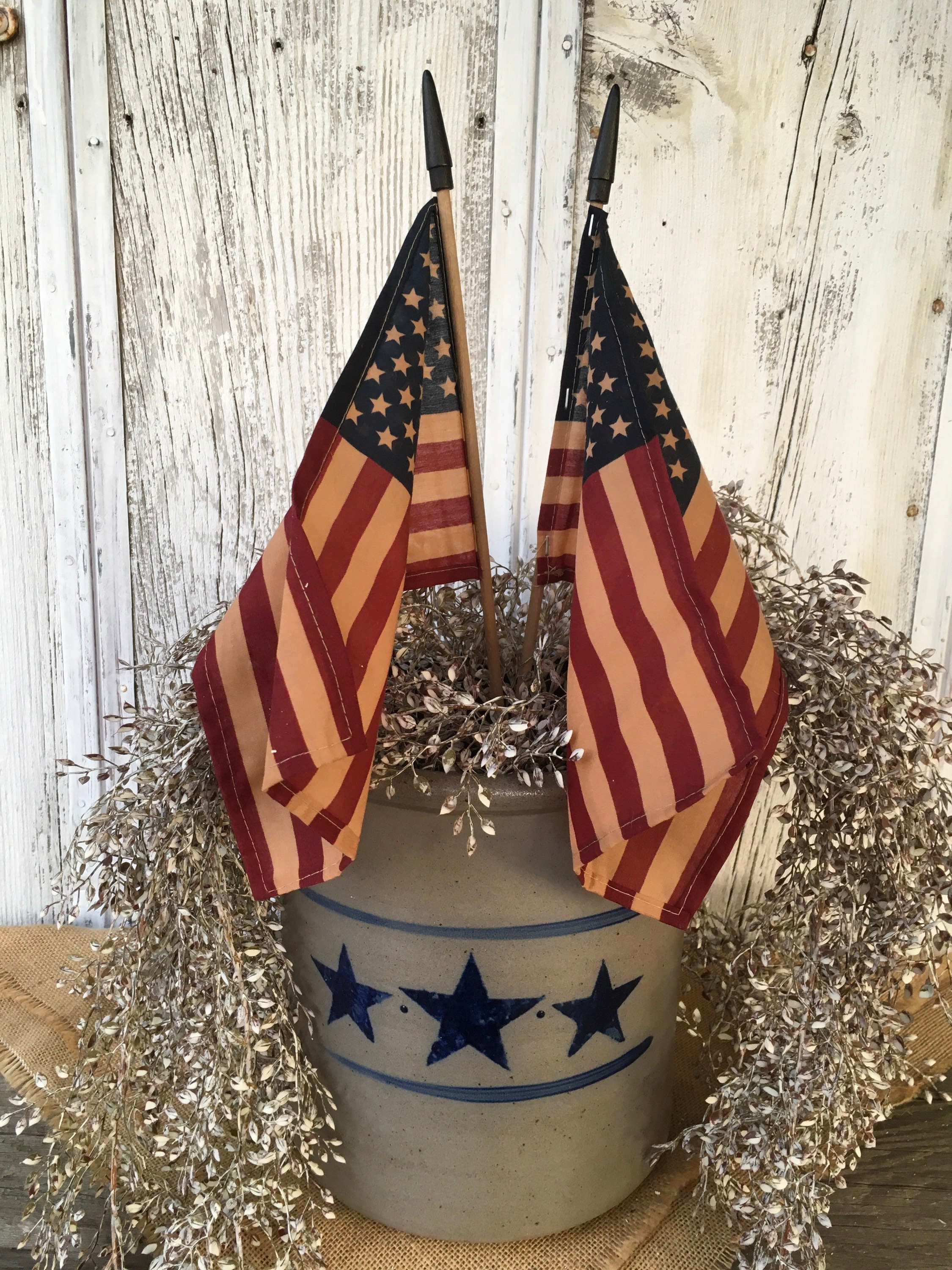 A Pair of Tea Stained American Flagsamericana Flagsforth of - Etsy