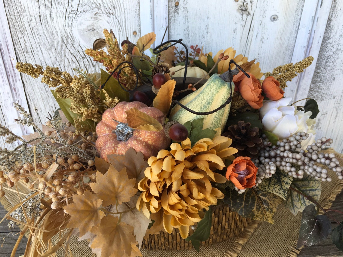 Fall Basket With Pumpkins and Floralautumn Basket - Etsy