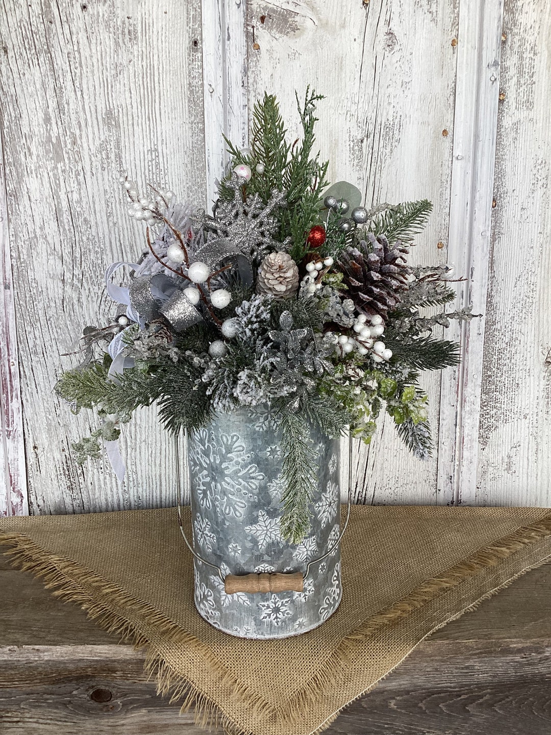 Winter Snowflake Arrangementsnowflake and Pine Cone Centerpieceholiday ...