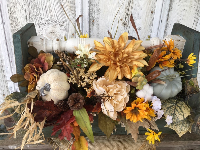 Vintage Spindle Fall Pumpkin and Floral Arrangement Flower | Etsy