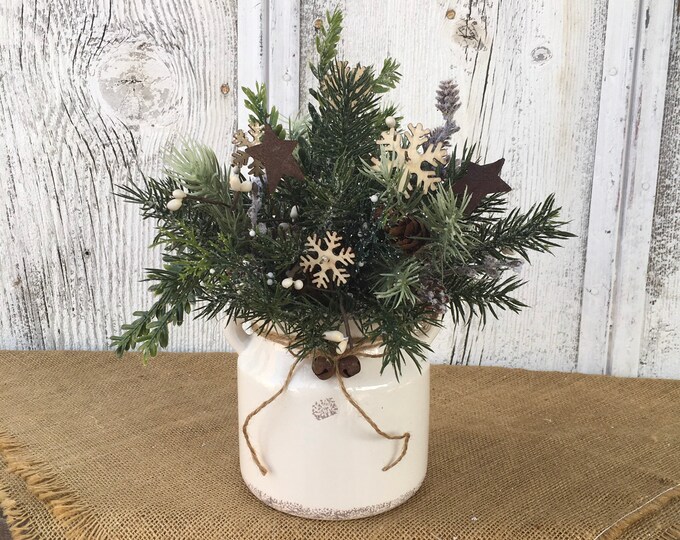Winter Snowflake and Rustic Star Arrangement, Winter White Decor ...