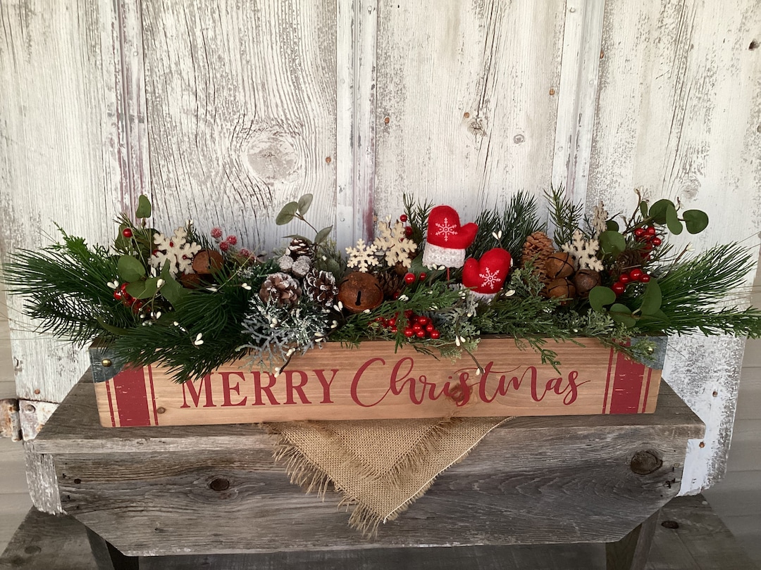 Farmhouse Merry Christmas Planter With Jingle Bells~rustic Christmas ...