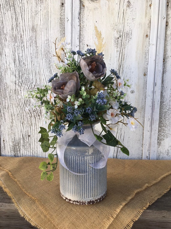 Gray Distressed Vase Summer Table Arrangementyear Round | Etsy