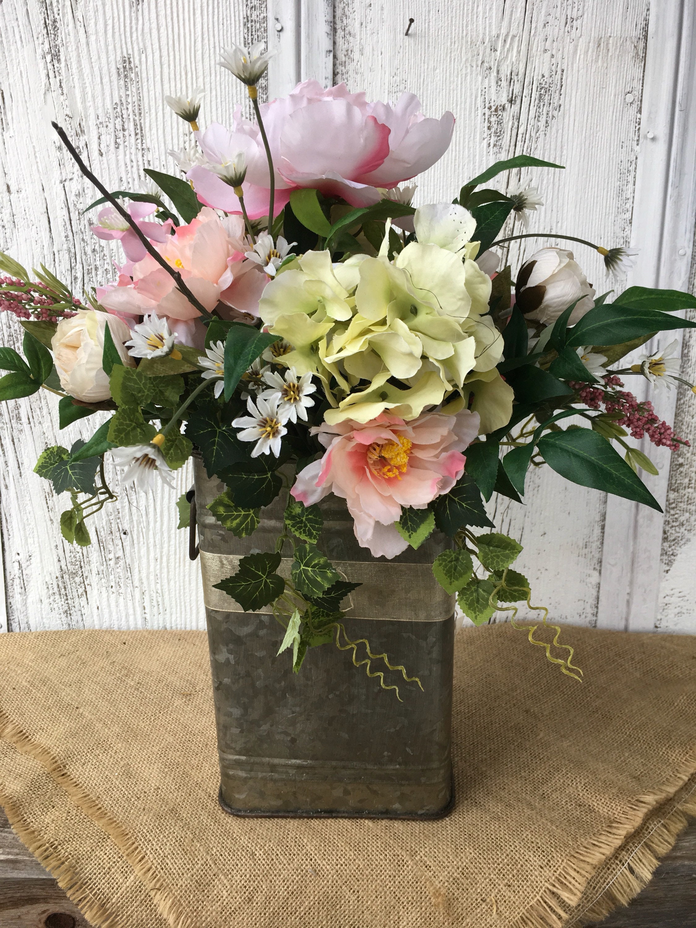 A Spring Arrangement in a Galvanized Tin Mothers Day Easter | Etsy