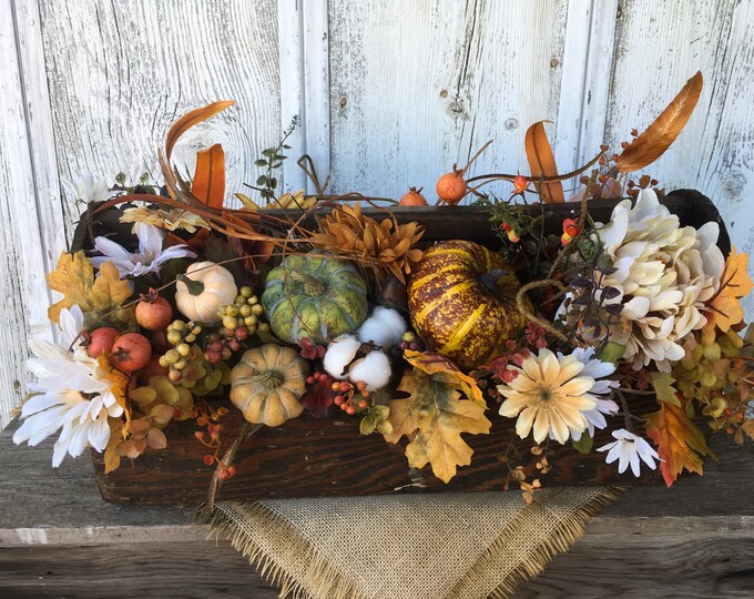 Vintage Tool Box Fall Pumpkin and Floral Arrangement ~thanksgiving ...