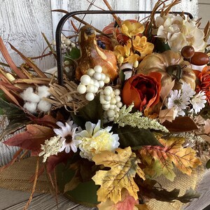 Vintage Harvest Basket With Fall Pumpkins and Floral~autumn Pumpkin ...