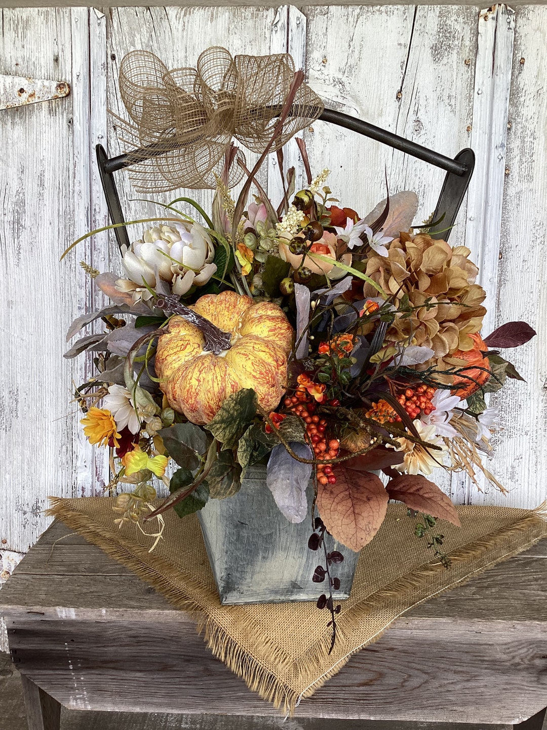 Primitive Fall Pumpkin Floral Arrangement~farmhouse Floral Centerpiece ...