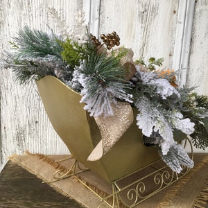 Gold Christmas Sleigh Centerpiece: Winter Pine & Ornaments Decor - Etsy