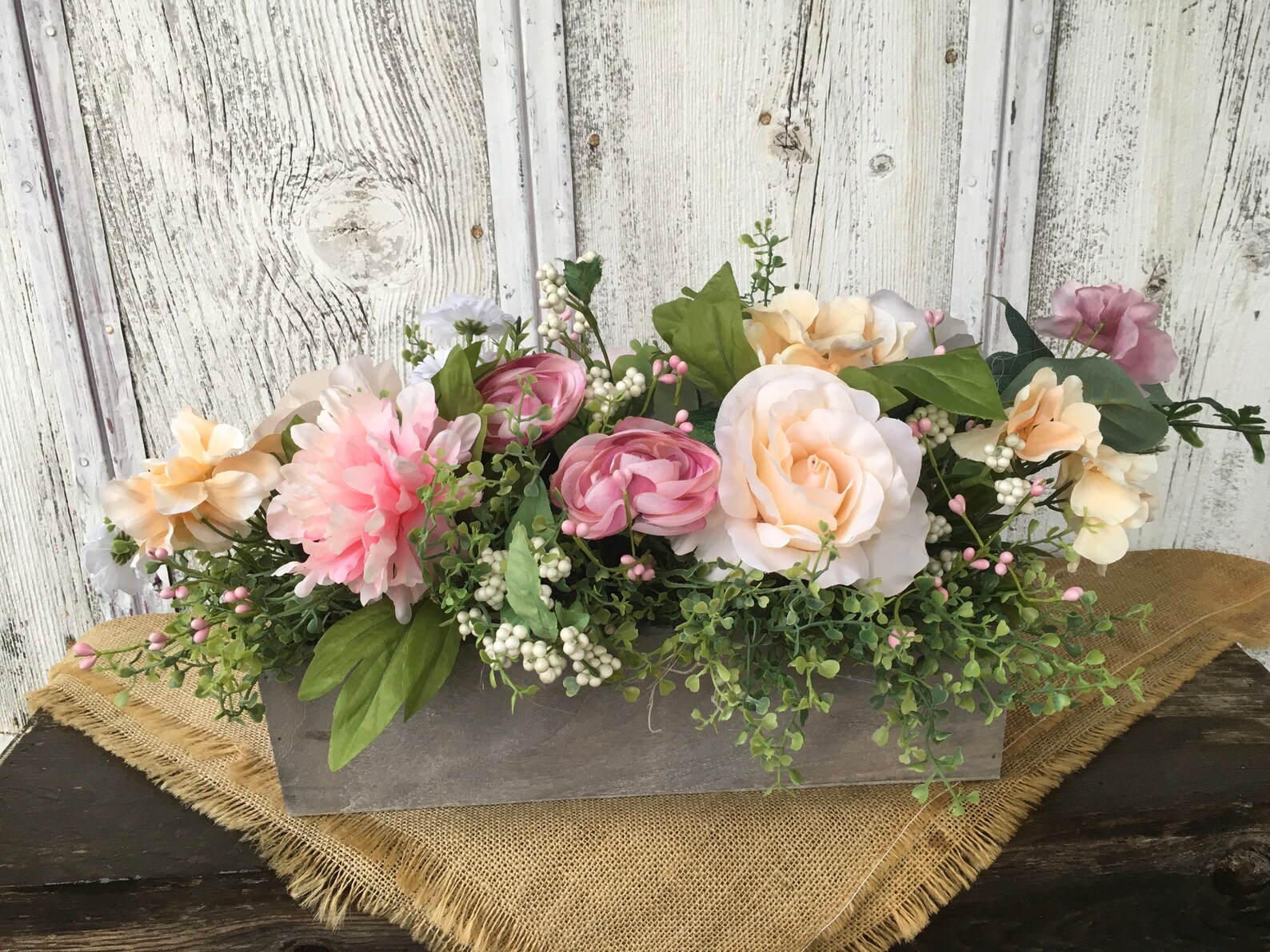 Spring Floral Arrangement in Gray Washed Flower Box Summer | Etsy