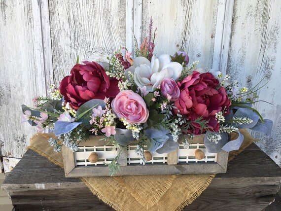 Spring Floral Arrangement in Gray Washed Flower Plantersummer - Etsy