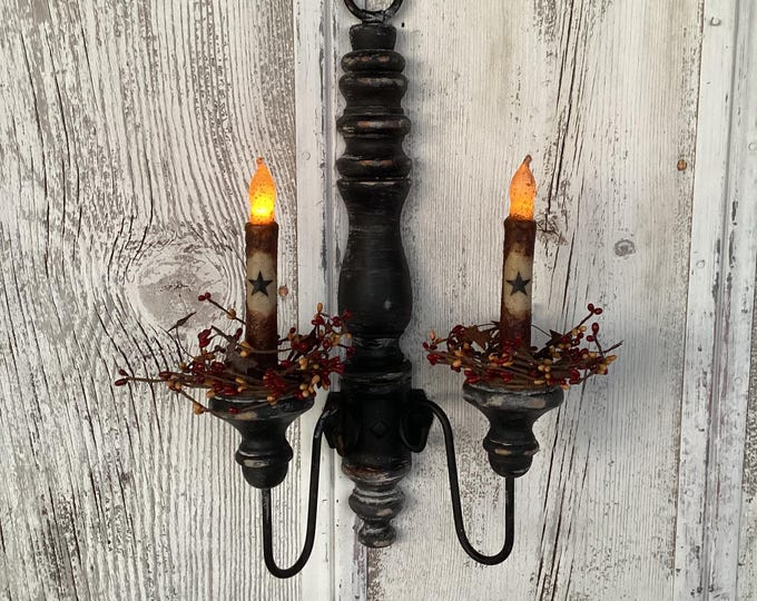 Rustic Wall Sconce With Two Timed Star Battery Operated Candle and Two ...