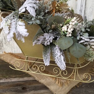 Gold Christmas Sleigh Centerpiece: Winter Pine & Ornaments Decor - Etsy