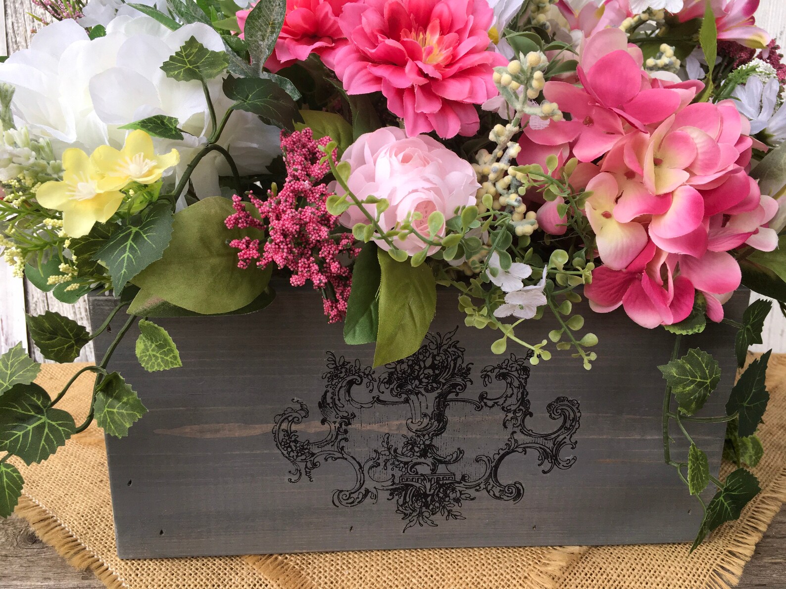 Spring Pink and White Floral Arrangement in a Wood - Etsy