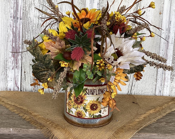 Sunflower Autumn Floral Arrangement~galvanized Tin Sunflowers 5 Cents ...