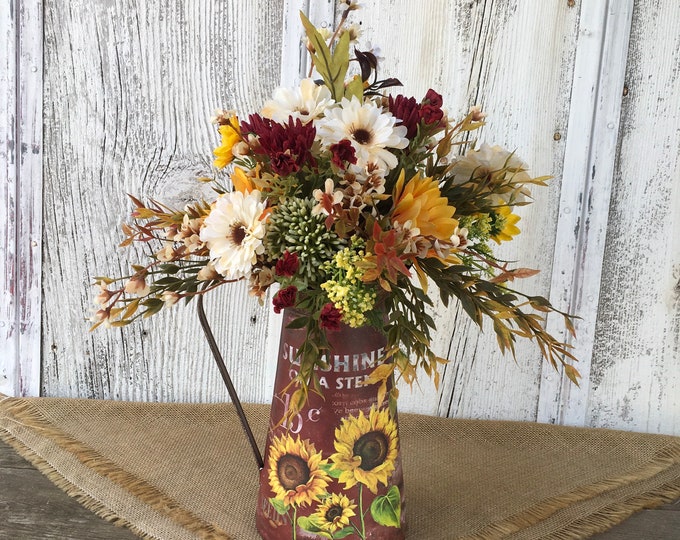 Sunshine on a Stem Sunflower Summer Floral Arrangement~galvanized Tin ...