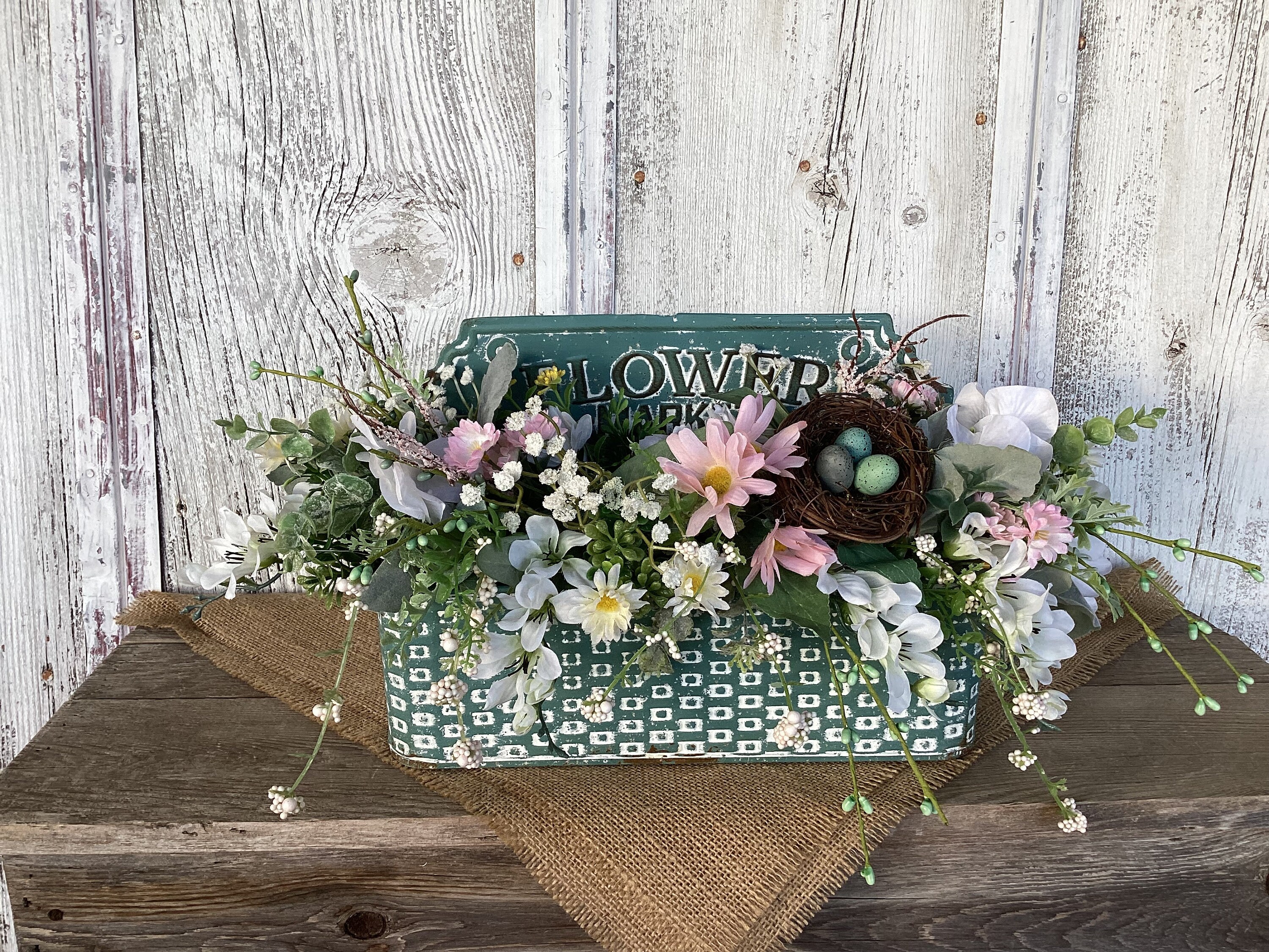 Robin Egg Blue Flower Arrangement, Bird Nest Centerpiece - Etsy