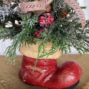 Red Santa Boot Christmas Arrangementholiday Red Boot Centerpiecered ...