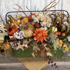 Harvest Basket Centerpiece, Fall Pumpkin Floral Arrangement - Etsy
