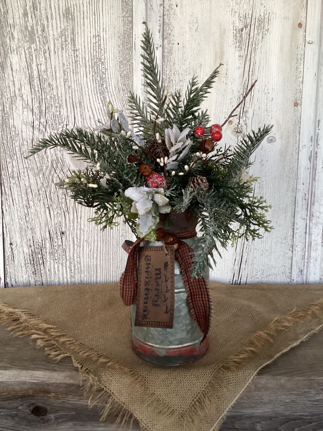 Christmas Galvanized Cream Can Merry Christmas Arrangementrustic ...