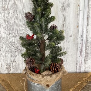 A Galvanized Tin Winter Alpine Tree With Cardinal~christmas Centerpiece ...