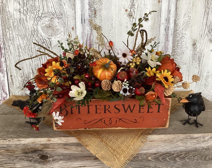 Fall Bittersweet Floral and Pumpkin Arrangement~harvest Centerpiece ...