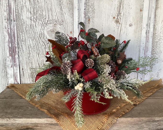 Farmhouse Dark Red Bell and Berry Christmas Arrangement~traditional ...