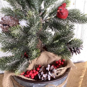 A Galvanized Tin Winter Alpine Tree With Cardinal~christmas Centerpiece ...