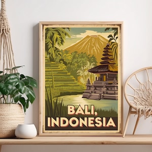 Bali, Indonesia, Vintage Retro Style Art Print, Travel Poster, Wall ...