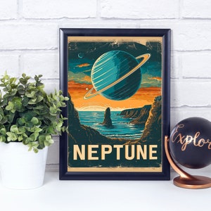 Planet Neptune, Retro, Vintage, Poster Print, Wall Décor - Etsy