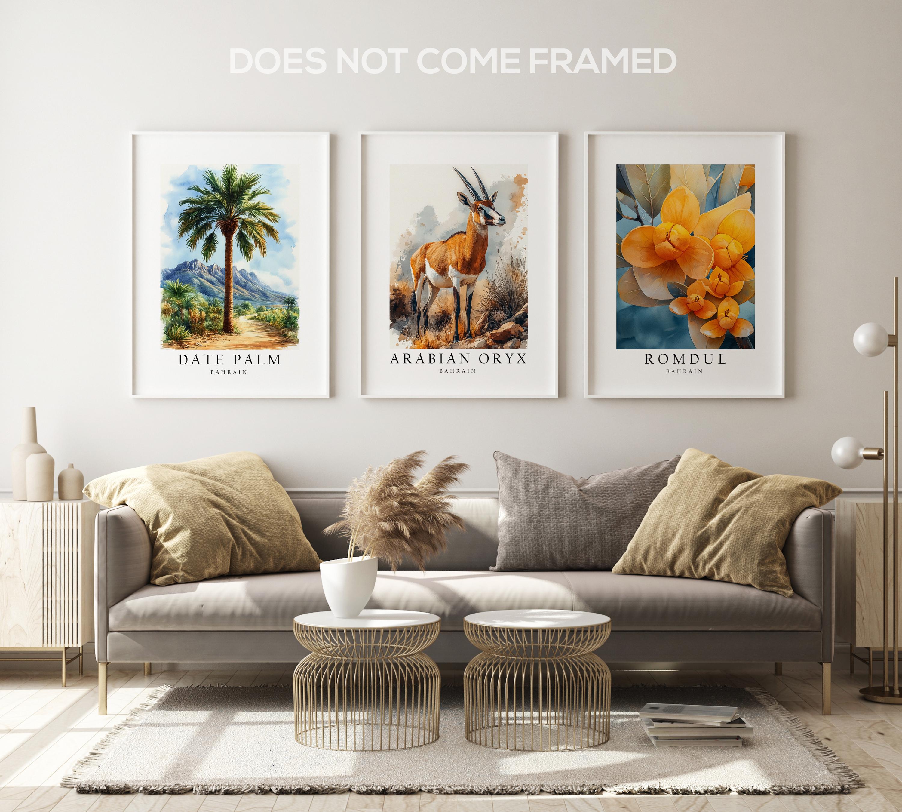 Bahrain National Symbols Poster Prints Arabian Oryx, Romdul Flower ...