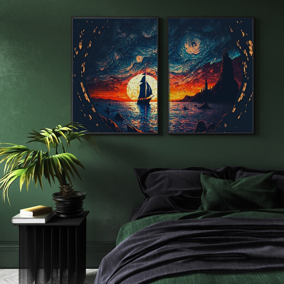 Ship in Starry Night Poster Prints, Home Wall Art Décor - Etsy