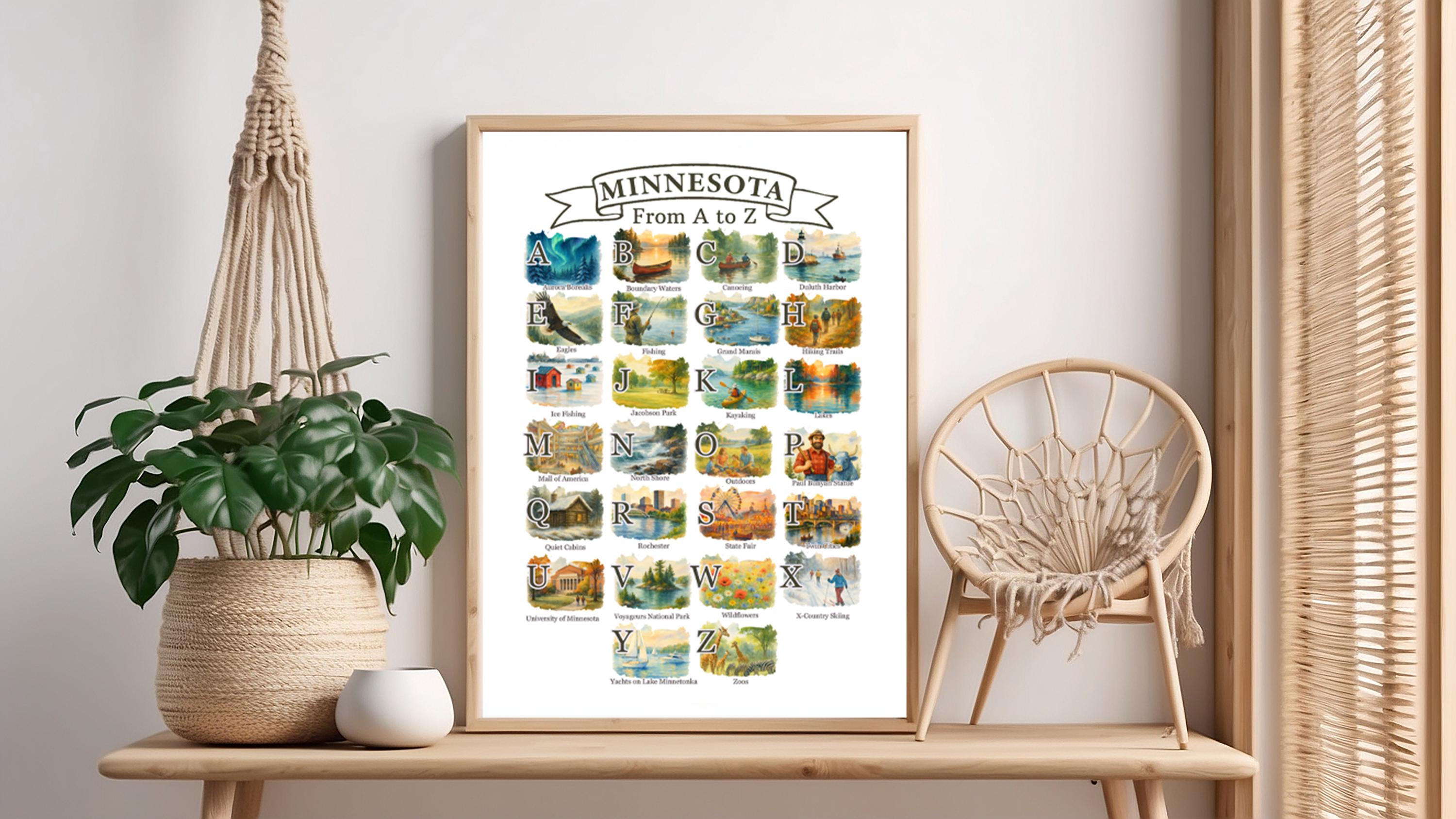 Minnesota Alphabet Poster: State Symbols A-Z, Unique Wall Art - Etsy