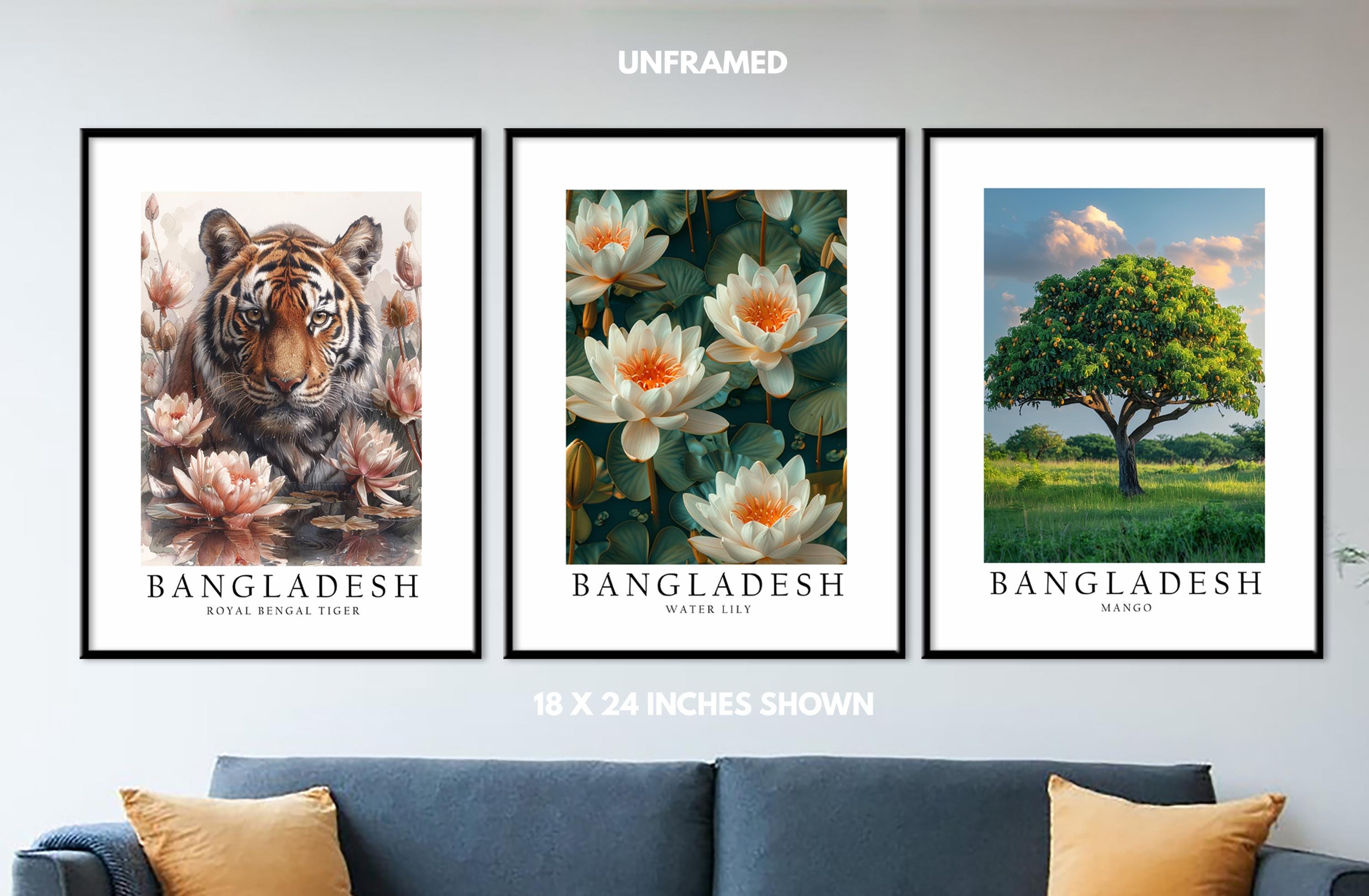 Bangladesh National Symbols Poster Prints: Bengal Tiger, Water Lily ...