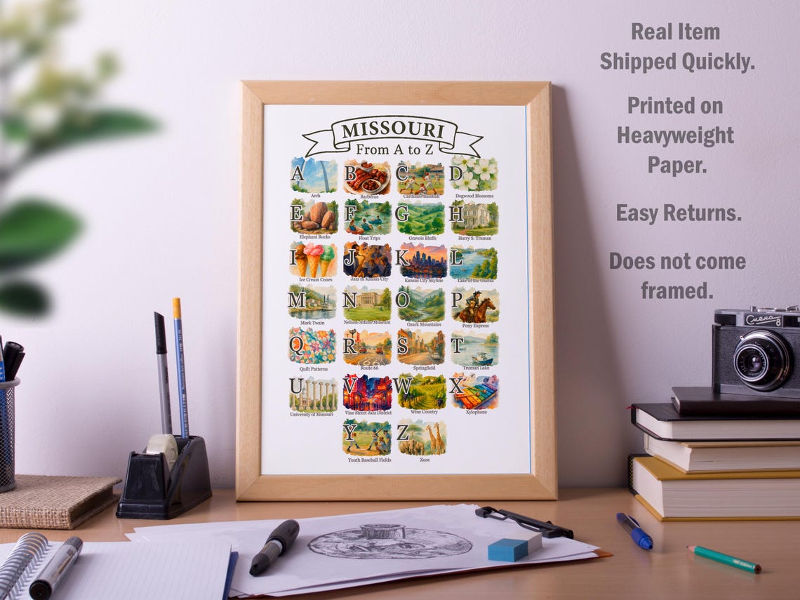 Missouri Alphabet Poster: State Symbols & Icons, Travel Art - Etsy