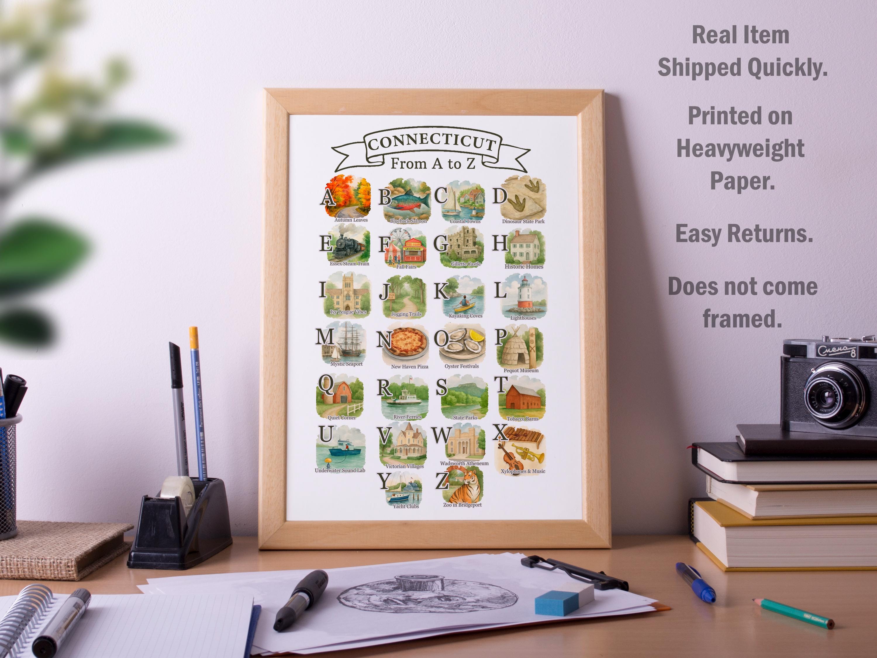 Connecticut Alphabet Poster: State Symbols Wall Art - Etsy