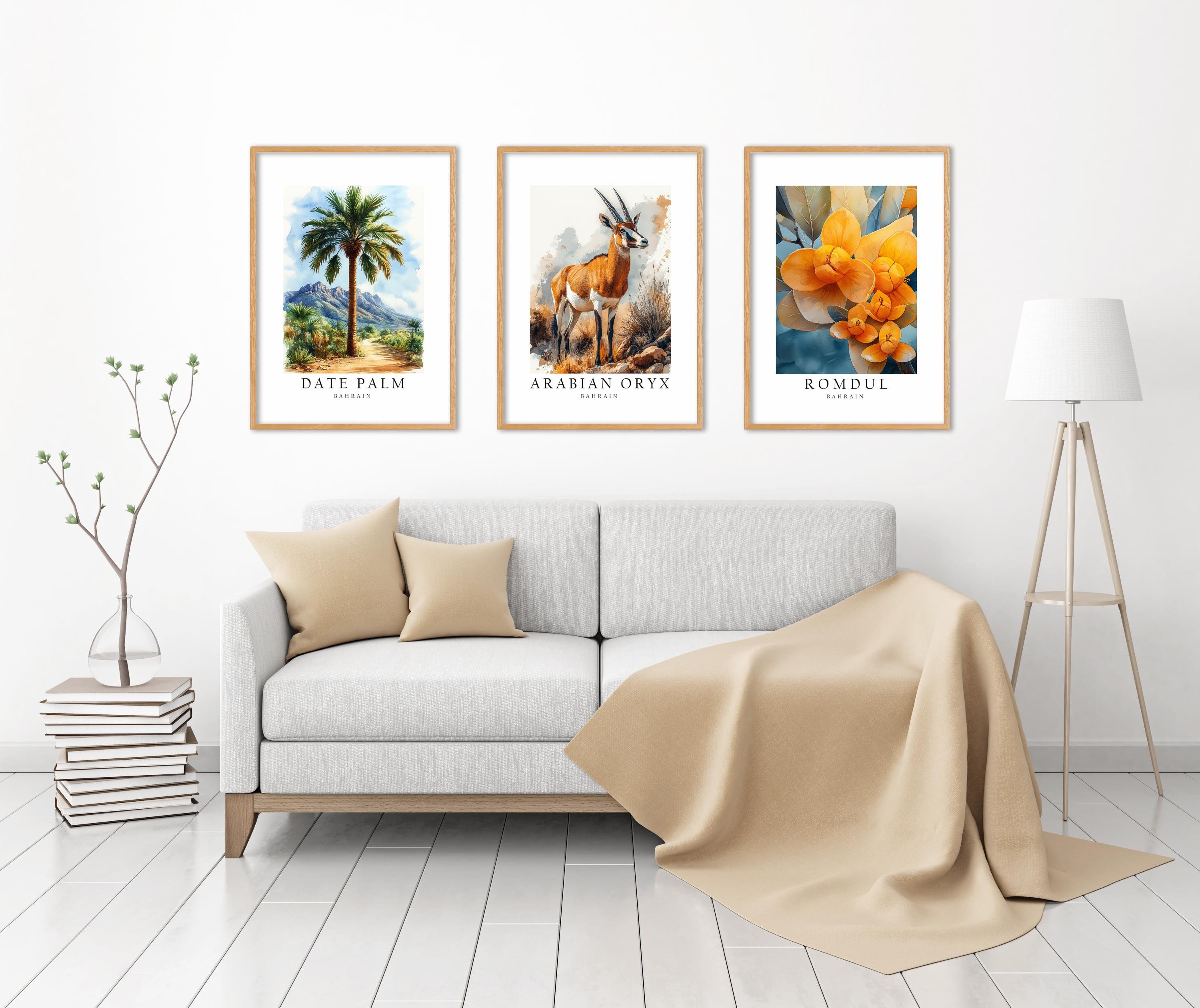 Bahrain National Symbols Poster Prints Arabian Oryx, Romdul Flower ...