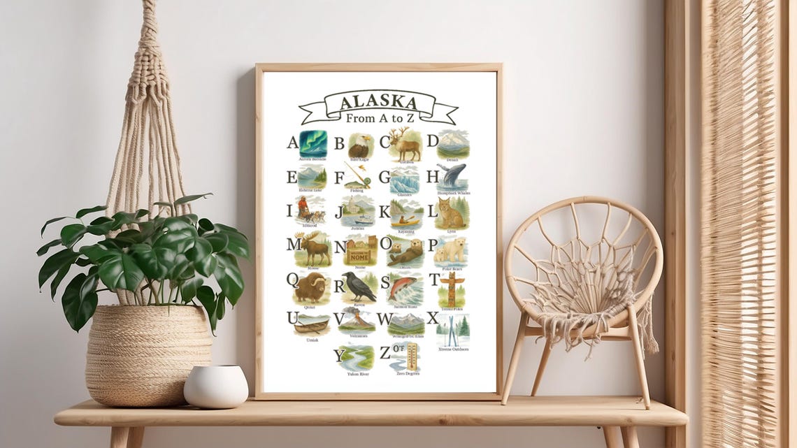 Alaska Alphabet Poster: A to Z State Symbols, Travel Wall Art - Etsy