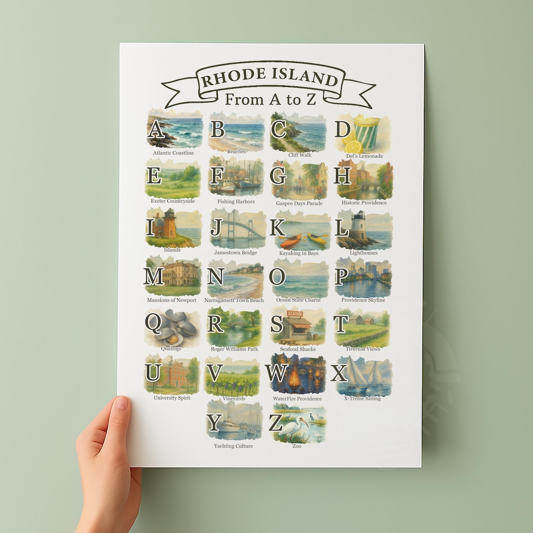 Rhode Island A-Z Alphabet Poster, State Symbols & Icons, Travel Art ...