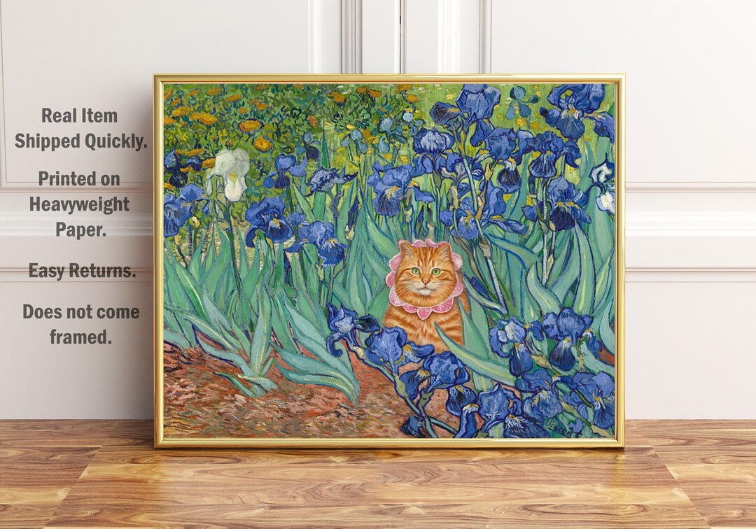 Ginger Cat Among Irises Poster Print, Van Gogh Style, Garden Scene - Etsy