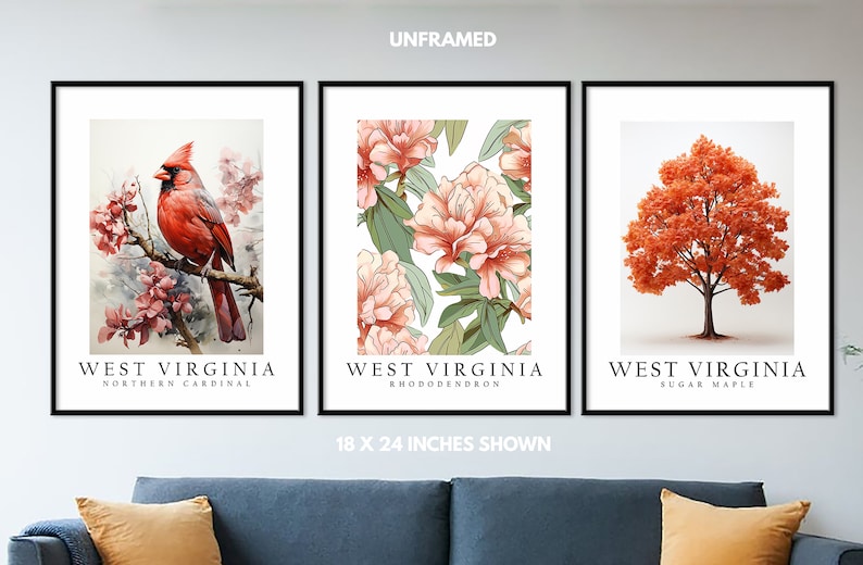 West Virginia State Symbols Poster Prints, Cardinal, Rhododendron ...