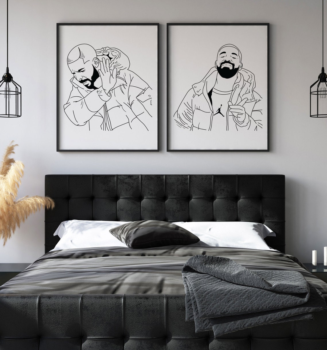 Drake Hotline Bling Meme Line Art, Drake Reaction, Poster Print, Set of ...