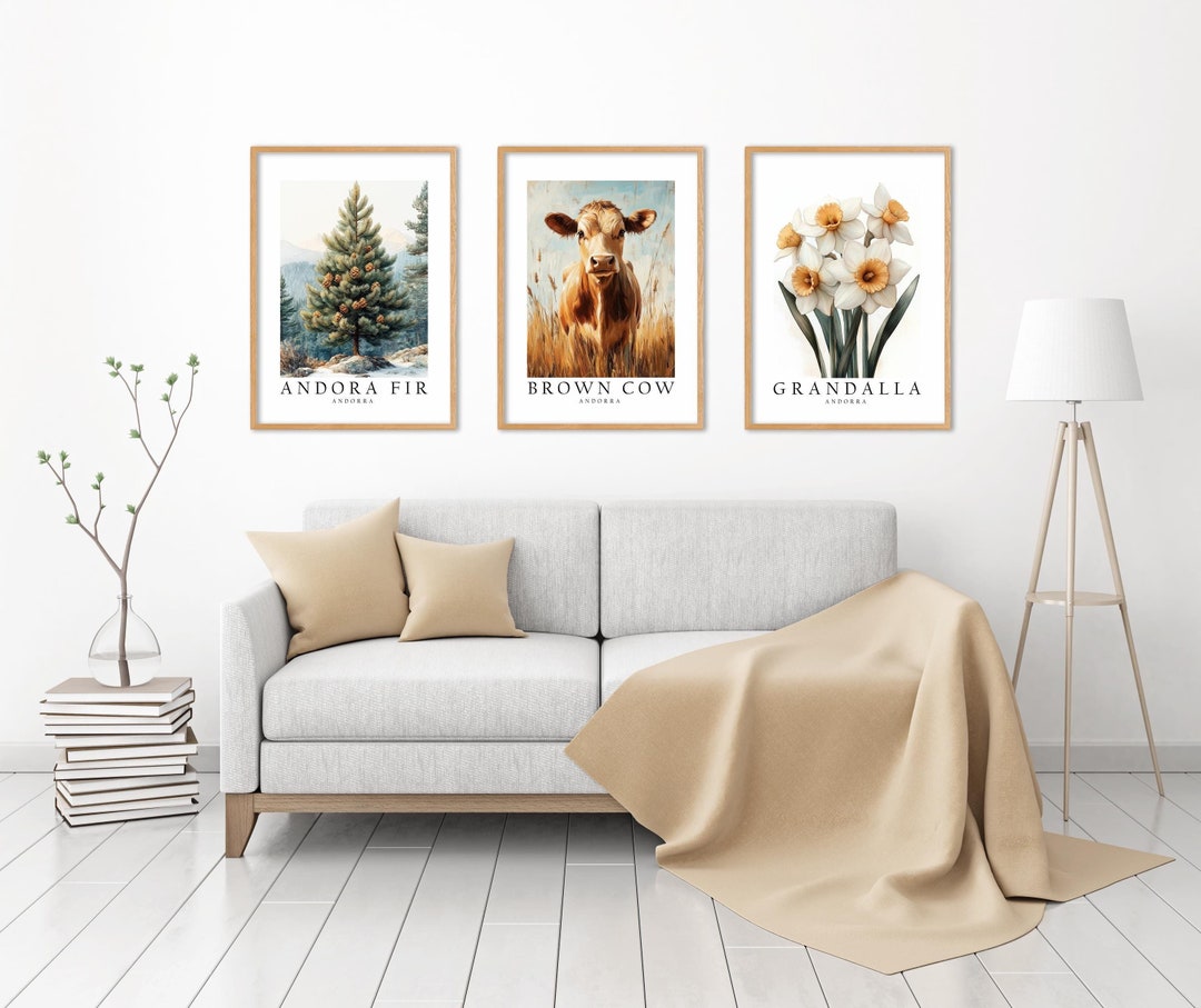 Andorra National Symbols Poster Prints, Brown Cow, Grandalla Flower ...