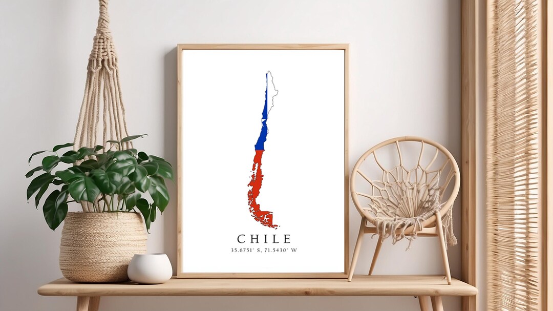 Chile Map Print, Chile Flag, Chile Latitude Longitude Coordinates ...