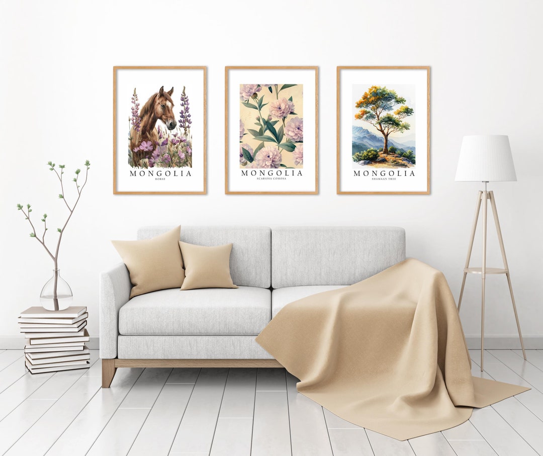 Mongolia National Symbols Poster Prints, Horse, Flower, Tree Set - Etsy
