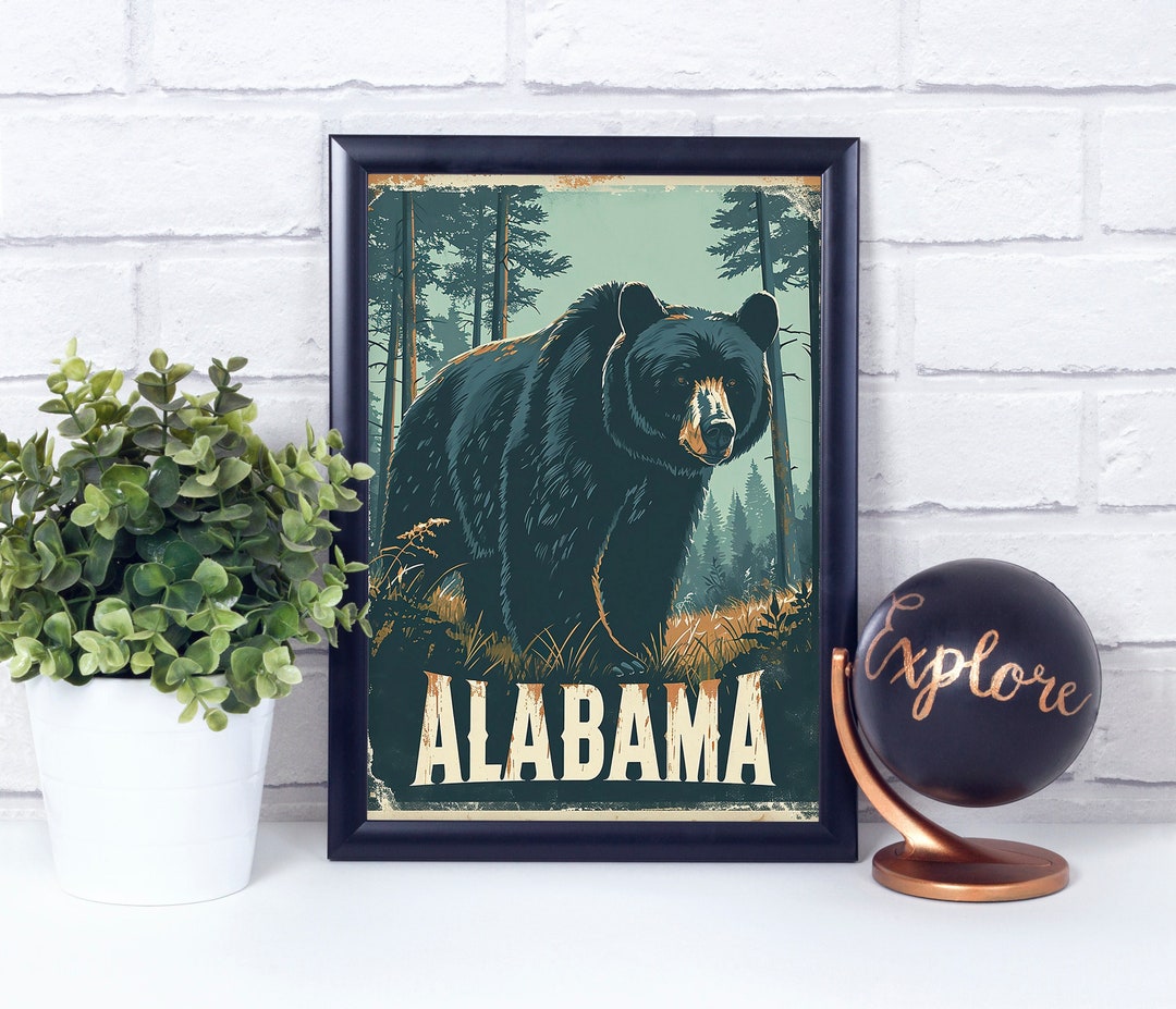 Black Bear, Alabama, National State Mammal, Vintage Retro Style, Poster ...