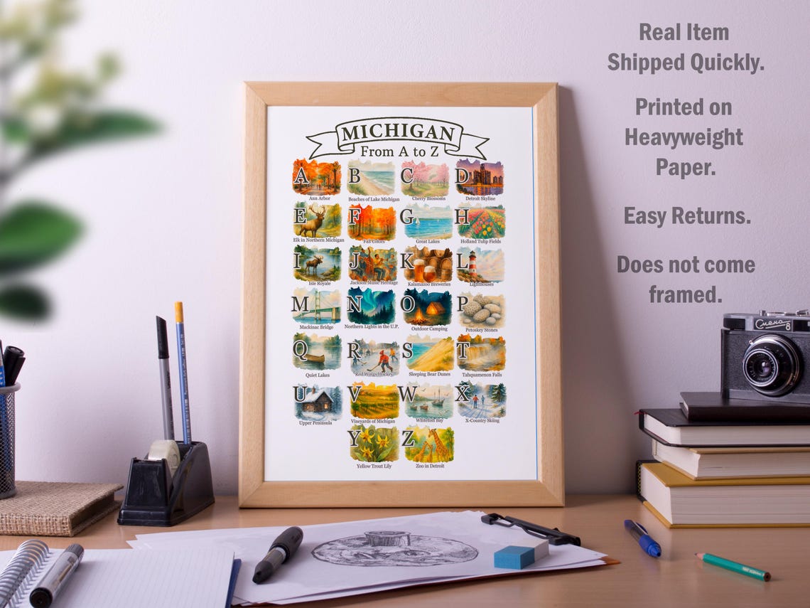 Michigan Alphabet Poster: State Symbols Wall Art - Etsy