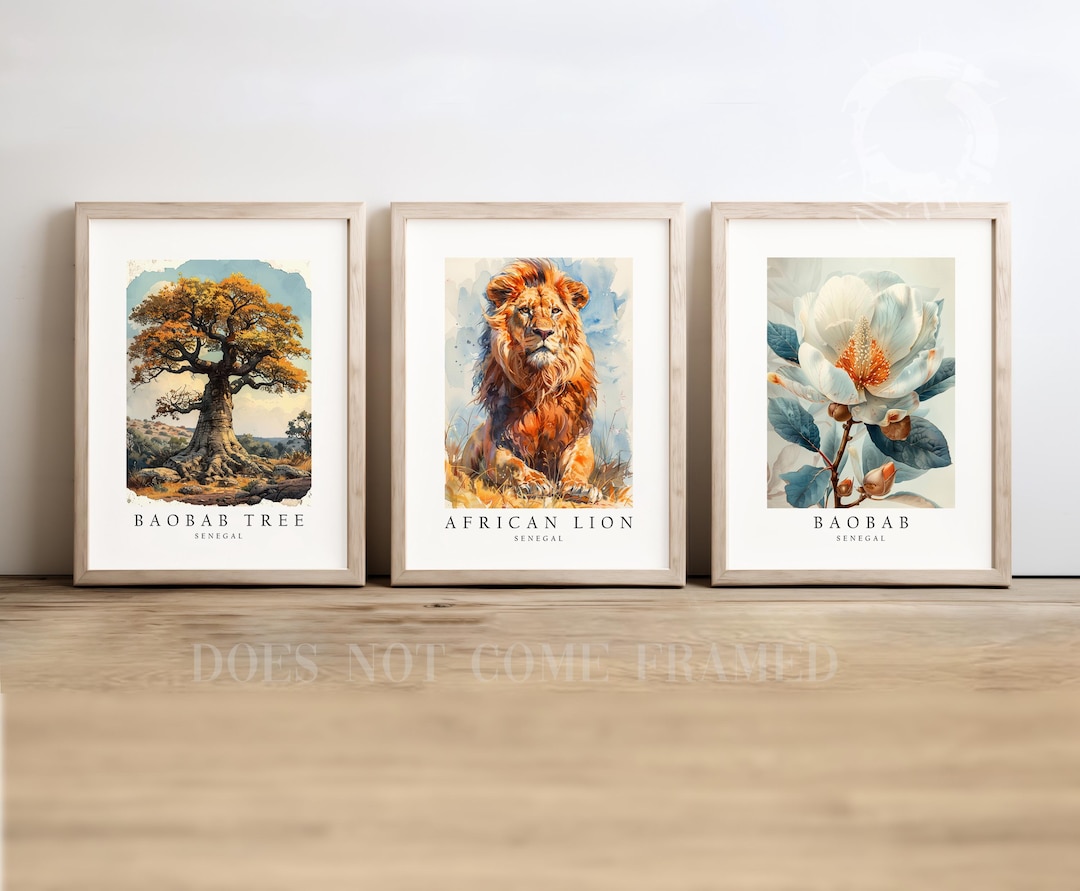 Senegal National Symbols Poster Prints: African Lion, Baobab Tree ...