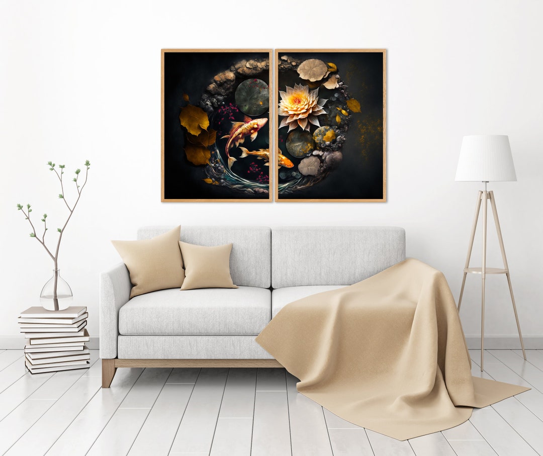 Koi Fish and Lotus Flower 4D Art Scenery, Poster Prints, Home Décor - Etsy